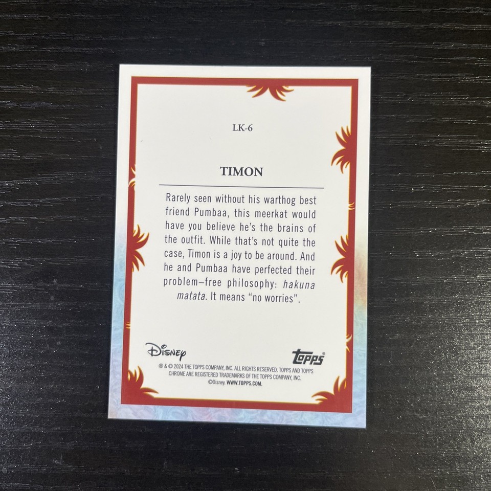 2024 Topps Chrome Disney Timon Lion King 30th Anniversary #LK-6 | eBay