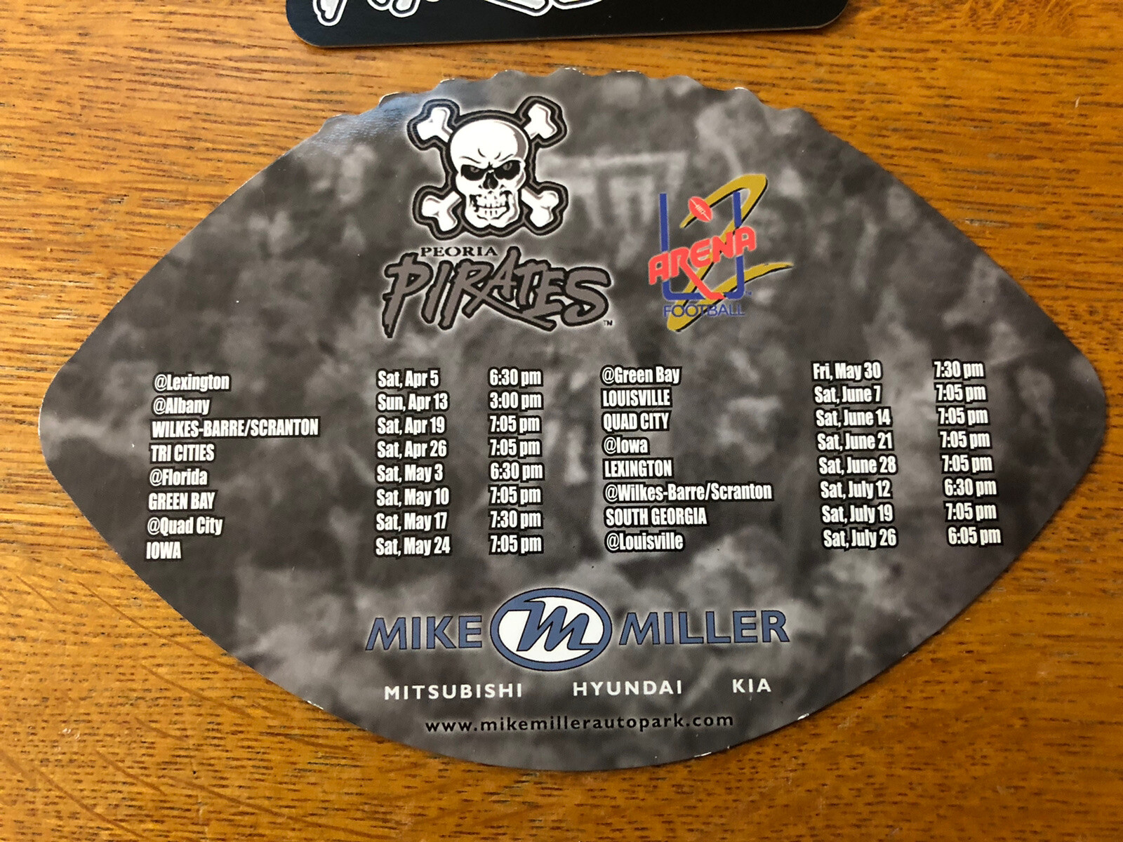 2008 Peoria Pirates Arena Football Magnetic Team Schedule & Pirates ...