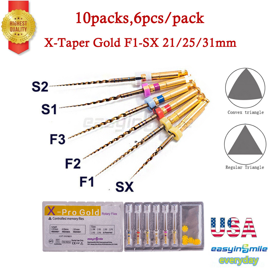 10Pks Endodontic Rotary Files X-Pro Gold Taper File SX-F3 21/25/31MM ...