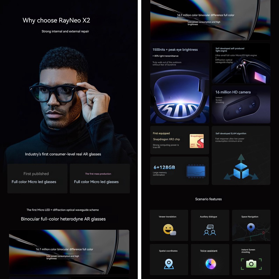 TCL RayNeo X2 Smart AR Glasses Full-Color Micro LED Display with ...