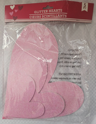 Package Of 5 Assorted Size Pink Glitter Hearts Valentine Decor ...