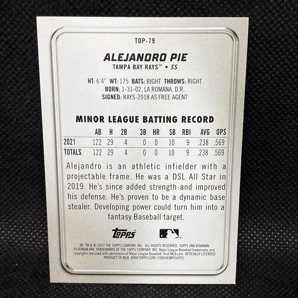 Ice Foil! 🚨2022 Bowman Platinum Alejandro Pie Tampa Bay Rays Rookie # ...