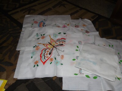 Lot of 10 Vintage Hand Embroidered Quilt Blocks - Butterflies - 14x14 ...