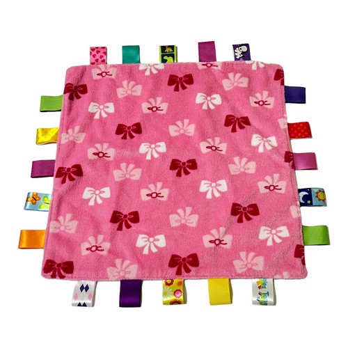 Taggies Pink Hair Bows 12"x12" Lovey Sensory Security Blanket Soother ...