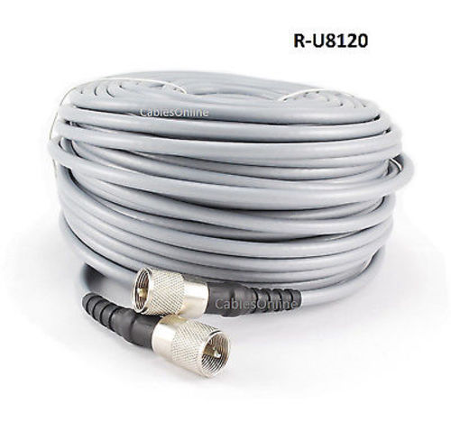 120ft RG-8/U Mini (RG8X) Coax UHF PL-259 Male/Male Grey Antenna Cable ...