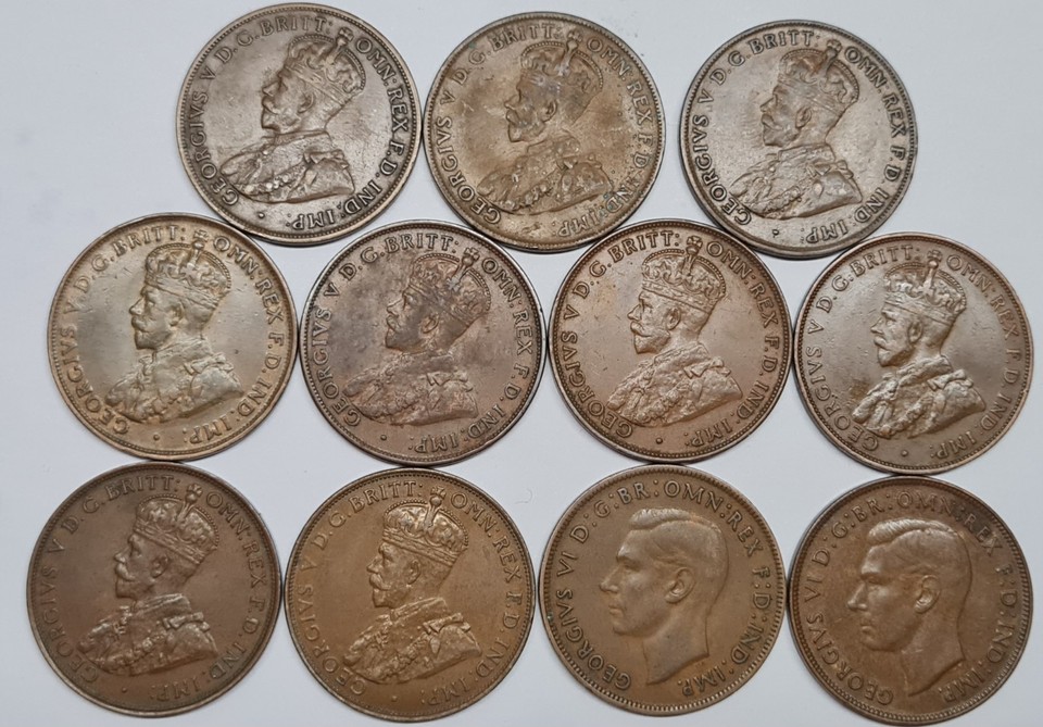 Australia Lot 11 Pennies Higher Grade from 1924 to 1939 Nice Lot Coins ...