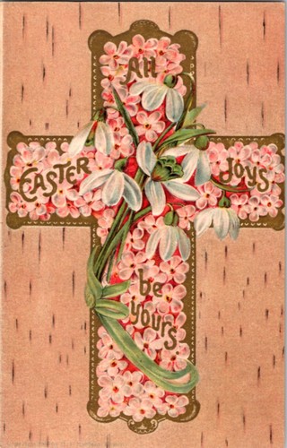 Pre-Linen easter religious JESUS CHRIST MADE OF PINK FLOWERS o/18 ...