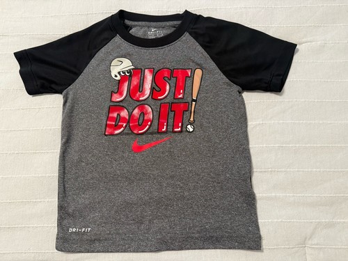 Little Boys Size 6 NIKE Just Do It Baseball Dri-Fit Gray/Black/Red T ...