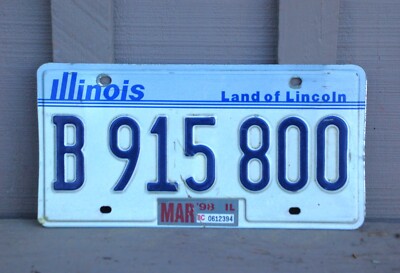 1998 Illinois License Plate B 915 800 IL Dark Blue Lettering Single | eBay