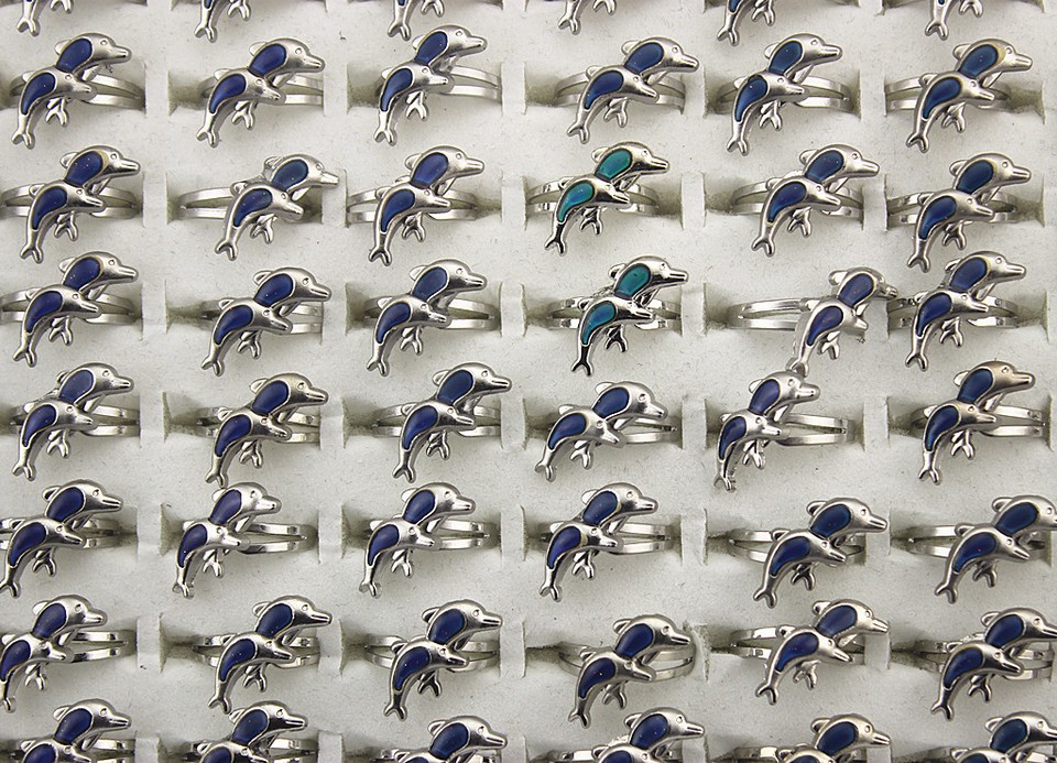 45pcs Bulk Lots Cute Double Dolphin Change Color Rings Mood Ring Adjust ...