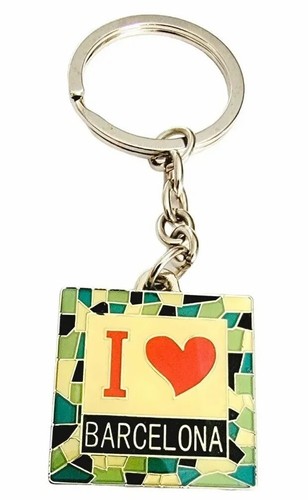 Barcelona Keychain Catalonia Spain Travel Souvenir Heart Mosaic Design ...