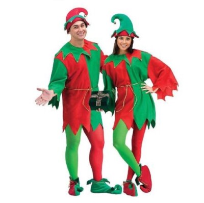 Elegant Elf Tunic - Red/Green - Jester - Costume - One Size | eBay