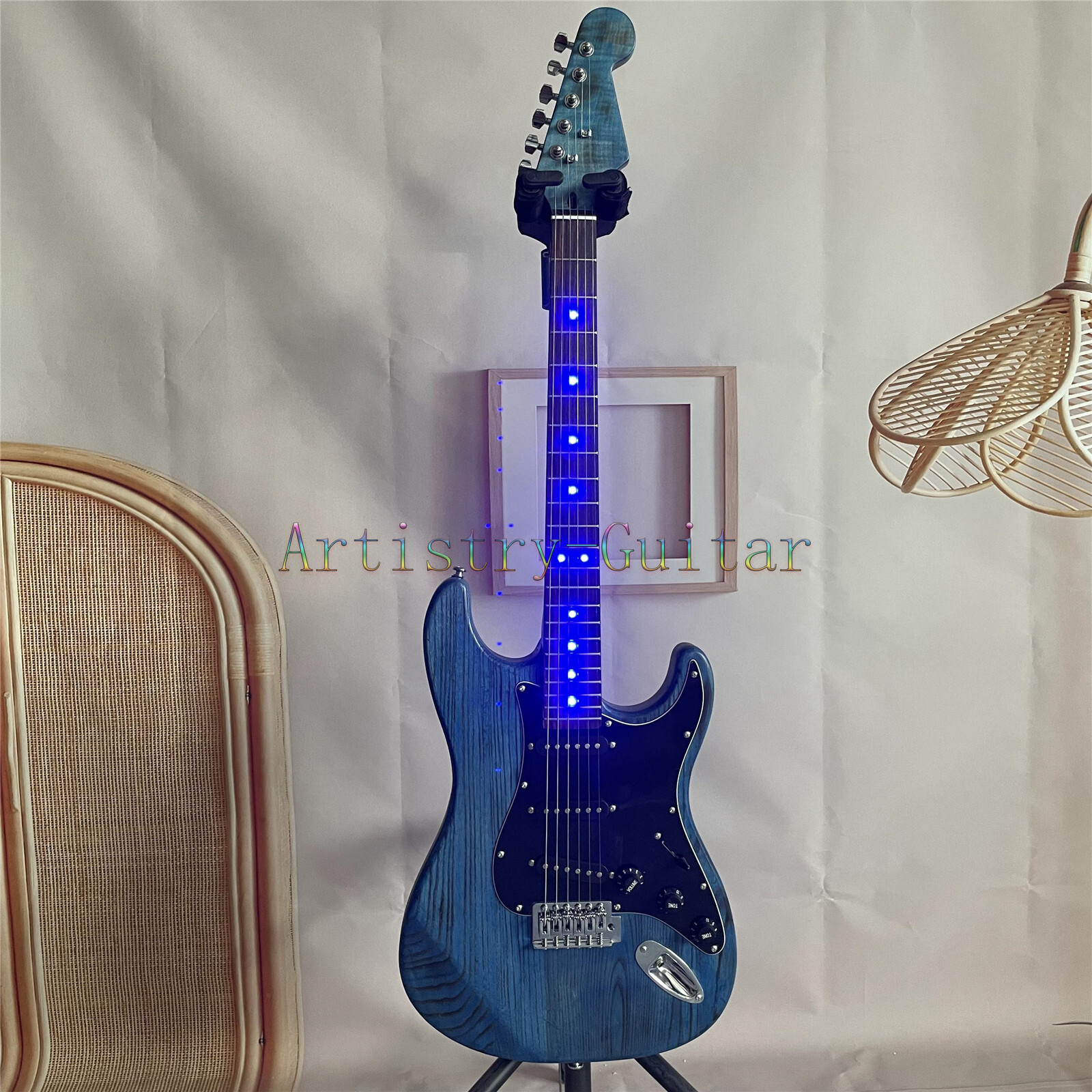 ST Electric Guitar 6 String LED Rosewood Fretboard Active Pickup Chrome ...
