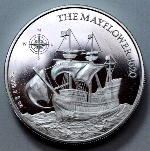 2022 2 OZ 9999 SILVER ROUND $5 DOLLAR NIUE THE MAYFLOWER COIN 1620 RARE ...