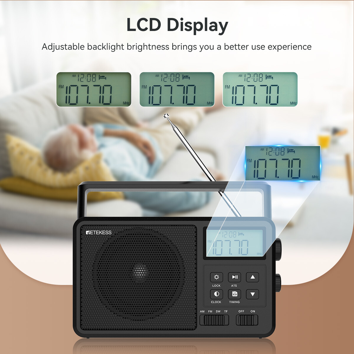 Retekess TR638 Portable FM/AM/SW Radio Bluetooth Digital Turning LED ...