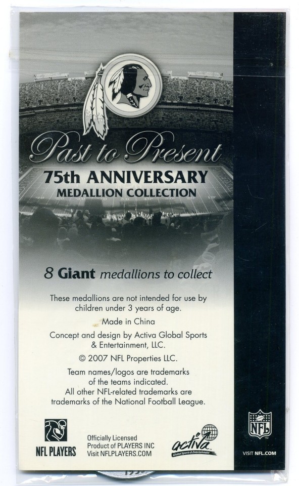 NEW 2007 NFL 75th Anniversary Medallions Washington Redskins #26 ...