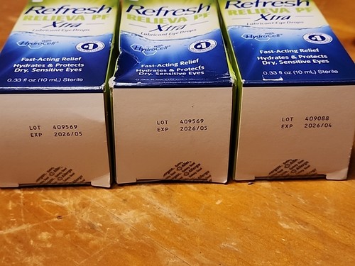 Lot Of 3 Refresh Relieva PF Xtra Lubricant Eye Drops, 0.33 Fl Oz Per ...
