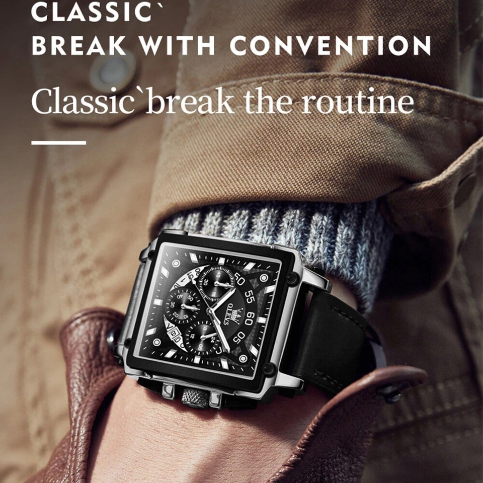 OLEVS Waterproof Sports Watches Men Quartz Leather Watch Luminous ...