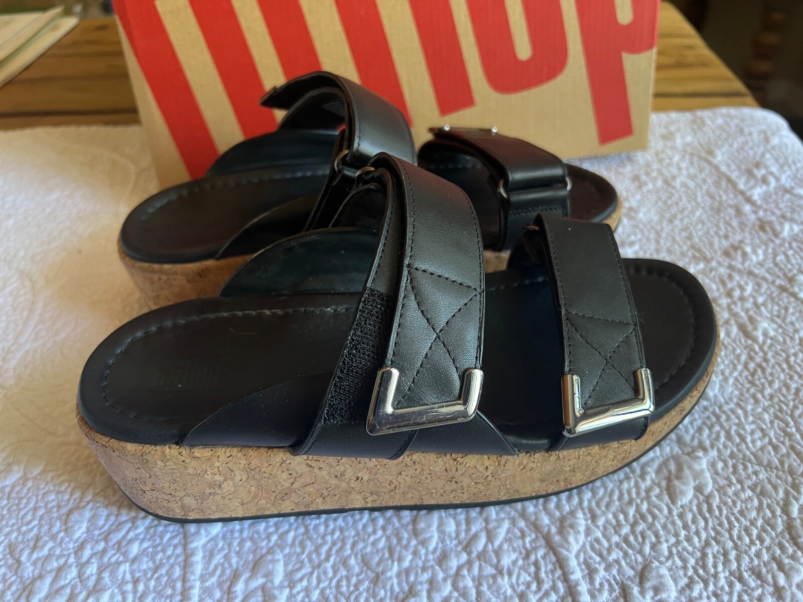 FitFlop Remi Slide Sandal Black Wedge Women's Size 7 New With Box $130 ...