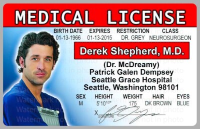 Patrick Dempsey Dr. Doctor Derek Shepher Grey's Anatomy License Card ...