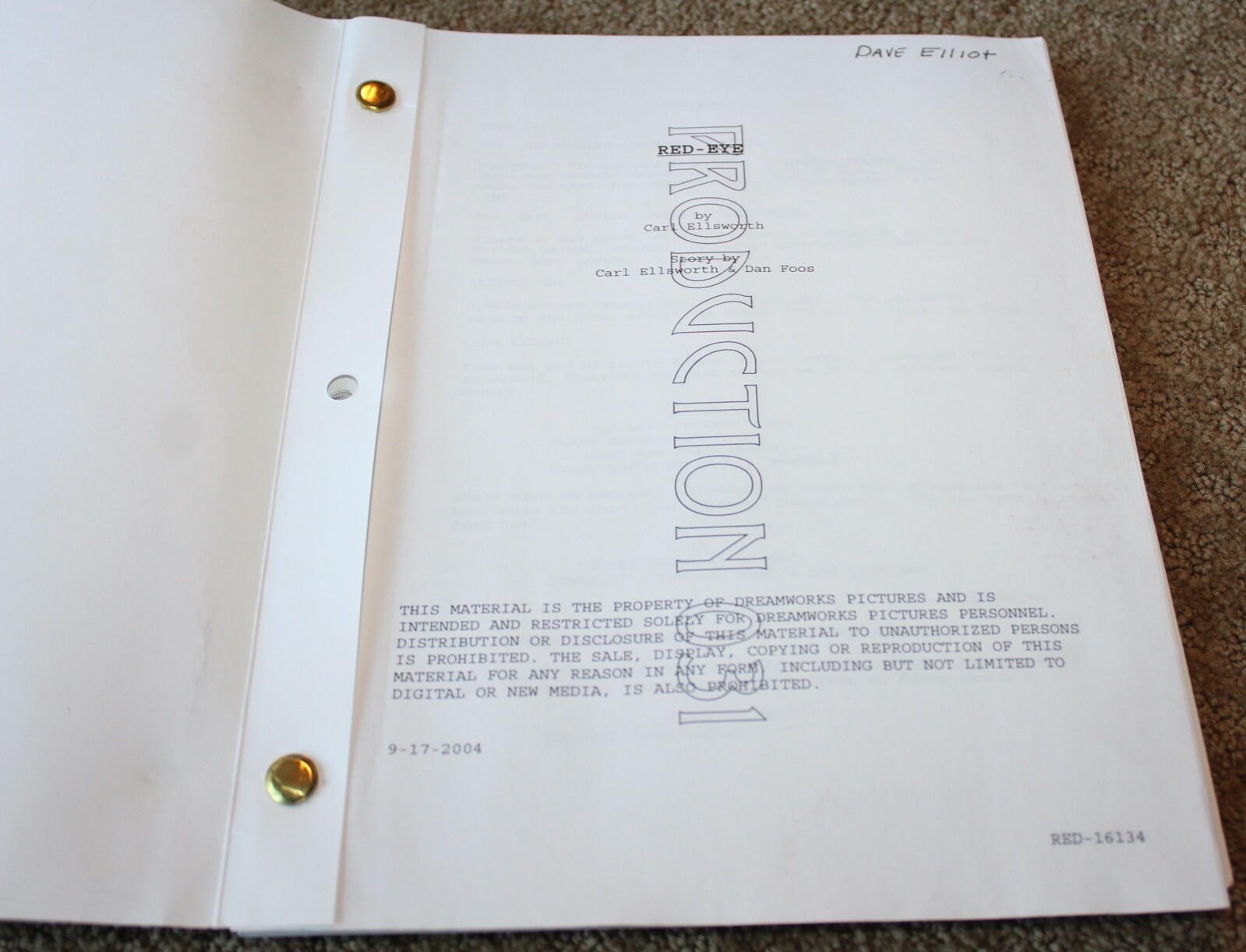 RED EYE Rachel McAdams Movie Screenplay Script WES CRAVEN | eBay