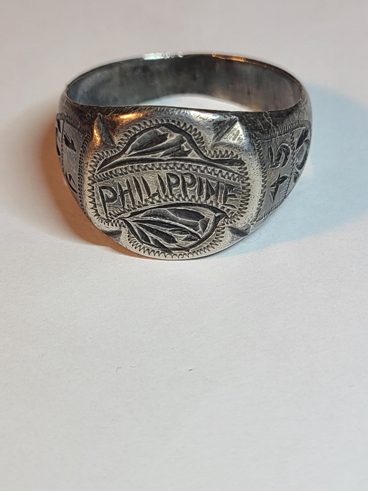 1945 Philippine Trench Art Ring Size 11.5 Sterling Si… - Gem