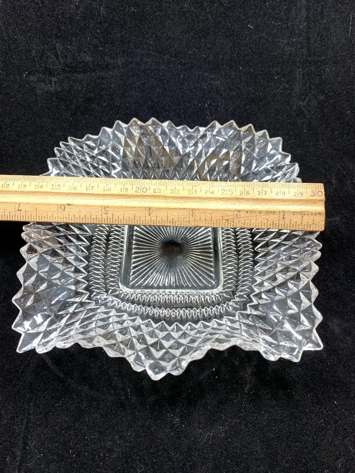Vintage Indiana Glass Diamond point square mint dish diamond point ...