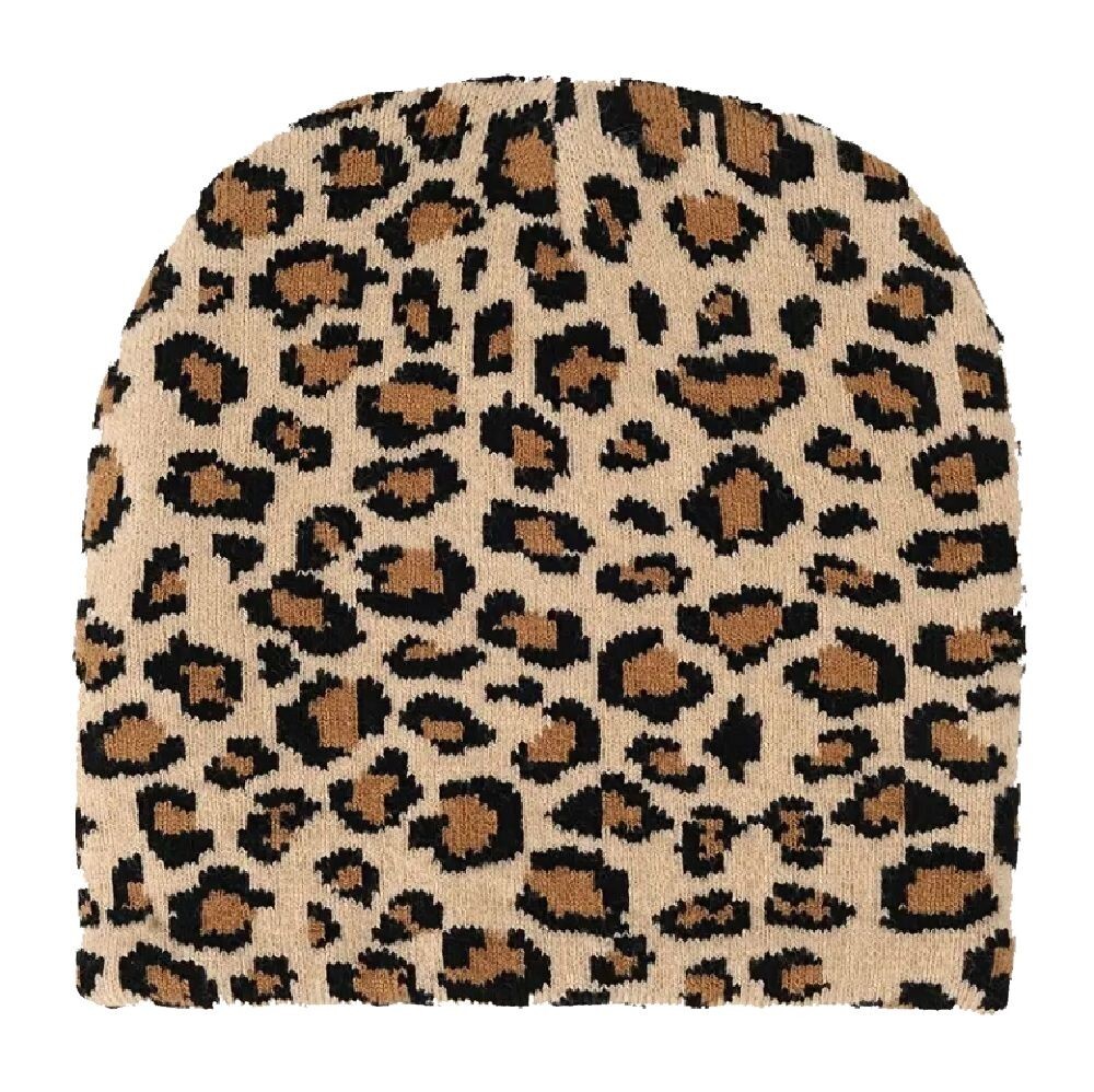 Tan Brown Black Leopard Spot Winter Animal Print Cap Beanie Winter ...