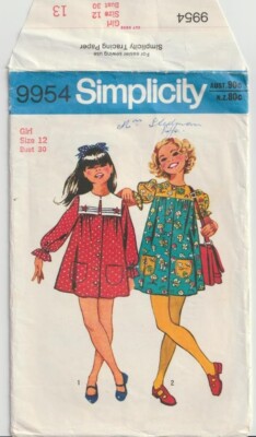 Vintage Pattern - Girls Smock Dress - Size 12 - Simplicity 9954 - 1972 ...