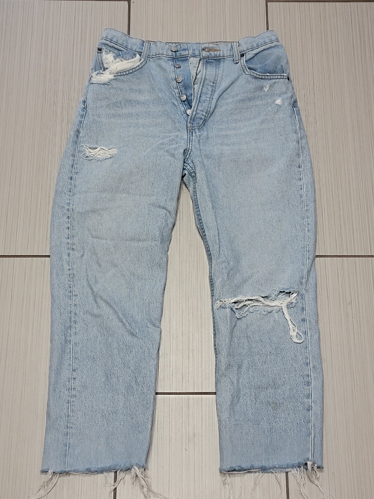 REFORMATION Women Cynthia Crop High Relaxed Tahoe Destroyed Jeans Blue ...