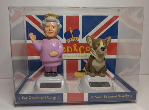 NEW! Queen Elizabeth II & Corgi Solar Bobblehead Statue Figure Royal ...
