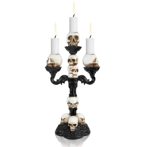Skull Candle Holder Resin Desktop Tealight Skeleton Candlestick Spooky ...