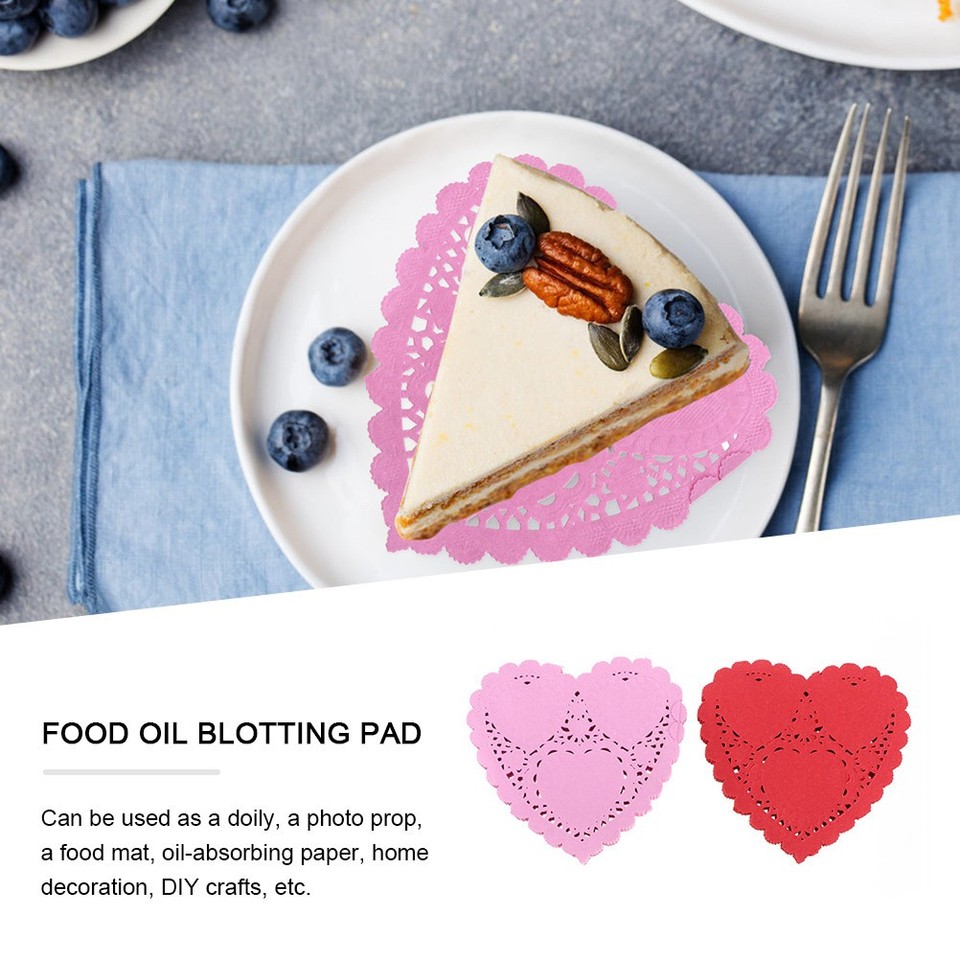 200 Sheets Mini Heart Paper Doilies Decorative Cake Pad Mat Food Pads ...