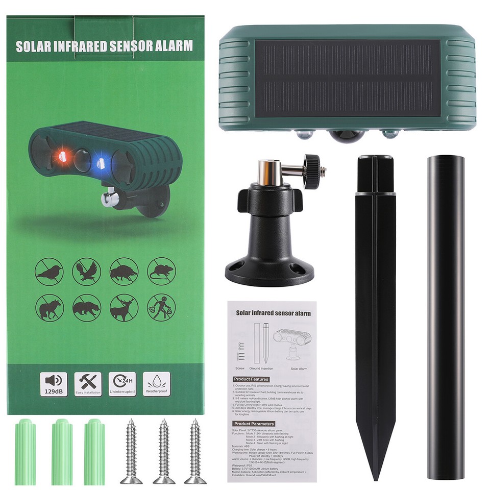 Animal Repeller Ultrasonic Solar Power Outdoor Pest Cat Mice Deer ...