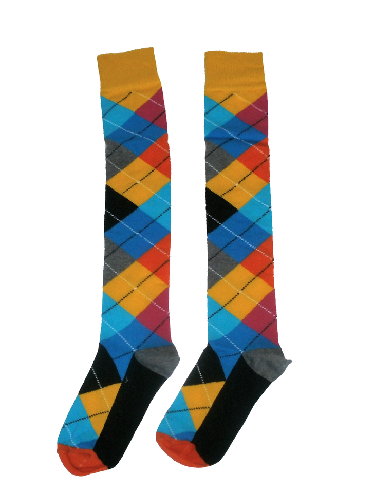 ARGYLE CHECK DIAMOND STRETCH LONG KNEE HIGH SOCKS PUB GOLF FANCY DRESS ...