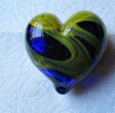 David Hopman Chaos Glassworks Art Glass Yellow Blue Swirl Heart ...