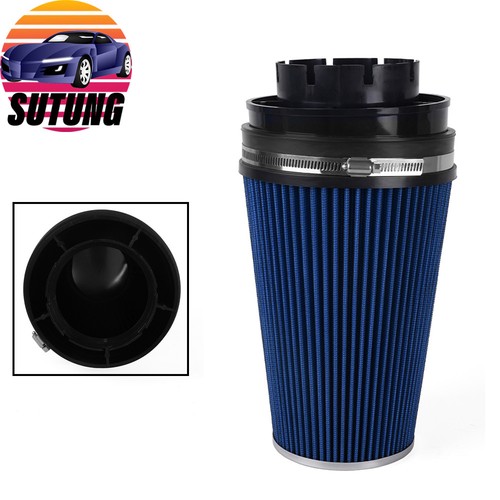 4'' 102mm Long High Flow Inlet Cone Dry Filter Cold Blue Air Intake ...