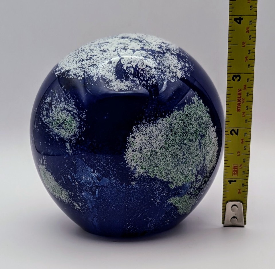 Hand Blown Art Glass Paperweight Earth Globe Water Clouds 4" | eBay