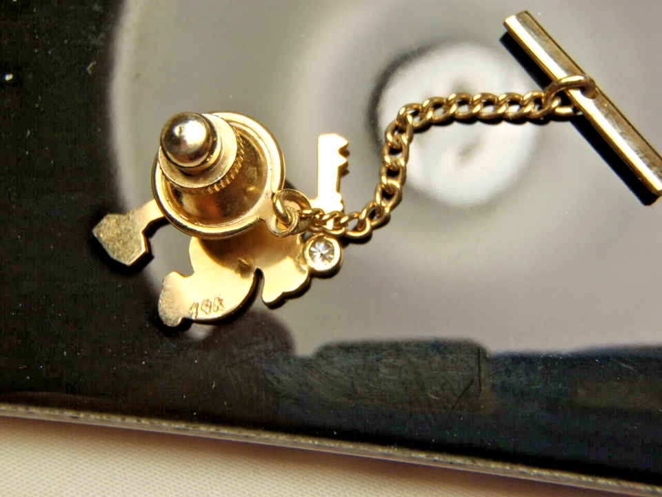 Solid 14k Gold Diamond Locksmith with Key Lapel Pin Tie Tack Handmade ...