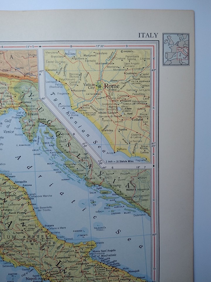 1957 Antique ITALY Atlas Map - Vintage Encyclopedia Britannica World ...