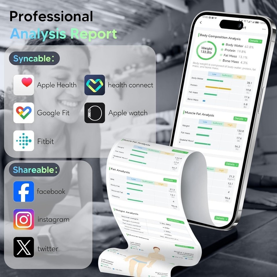 Smart Scale for Body Weight and Fat, 8 Electrode Body Composition Scale ...