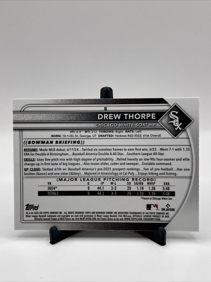 2025 Bowman #8 Drew Thorpe Red Rookie Logo Redemption Chrome | eBay