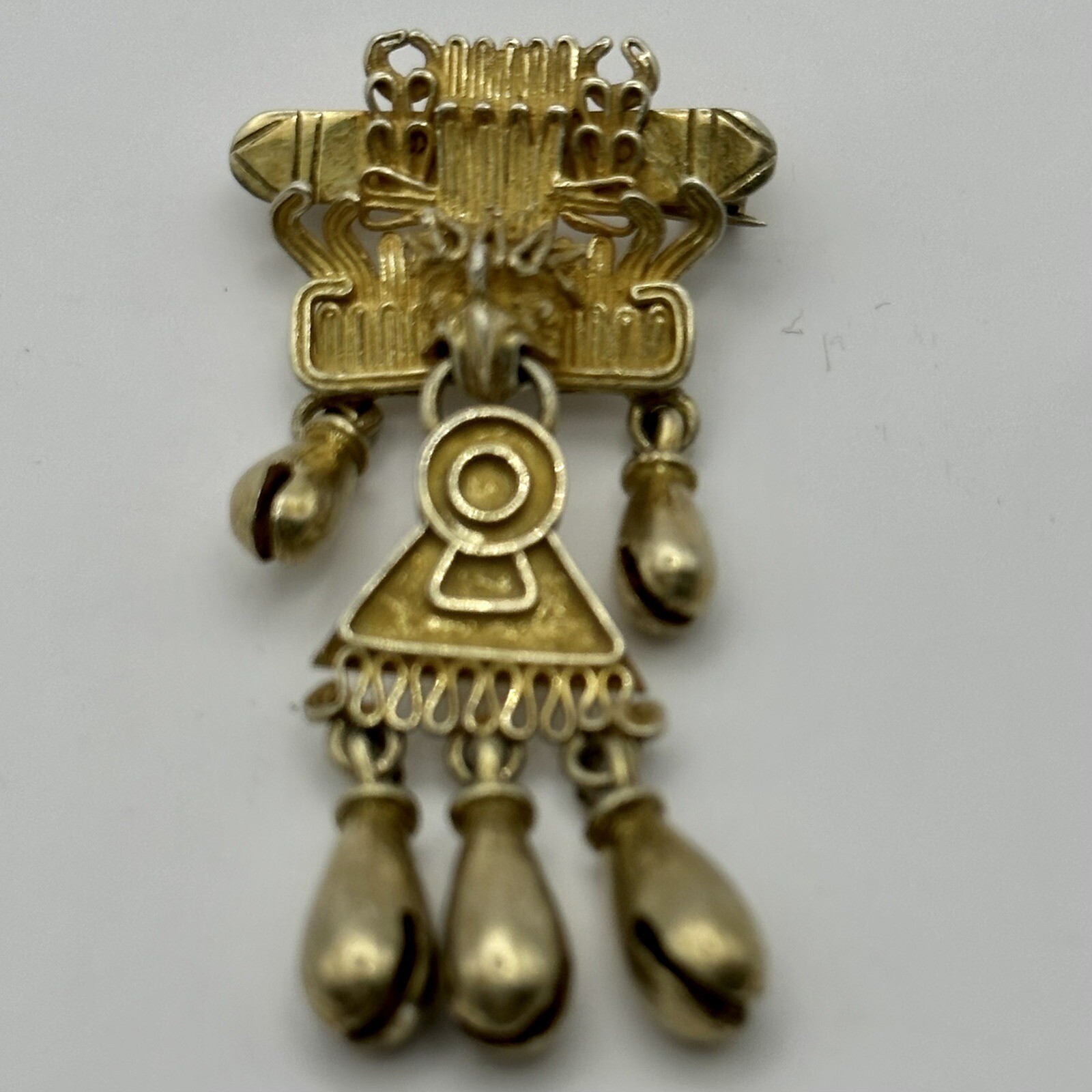 Tribal Aztec Mayan Eagle Bird Mask Brooch Dangling St… - Gem