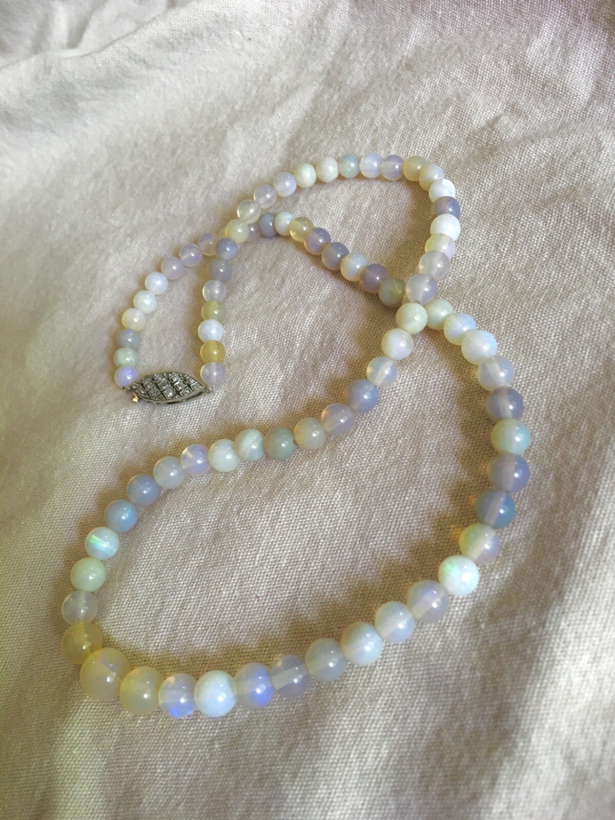 18k French Diamonds Opal Beads Necklace Semi Black Australian Opal ...
