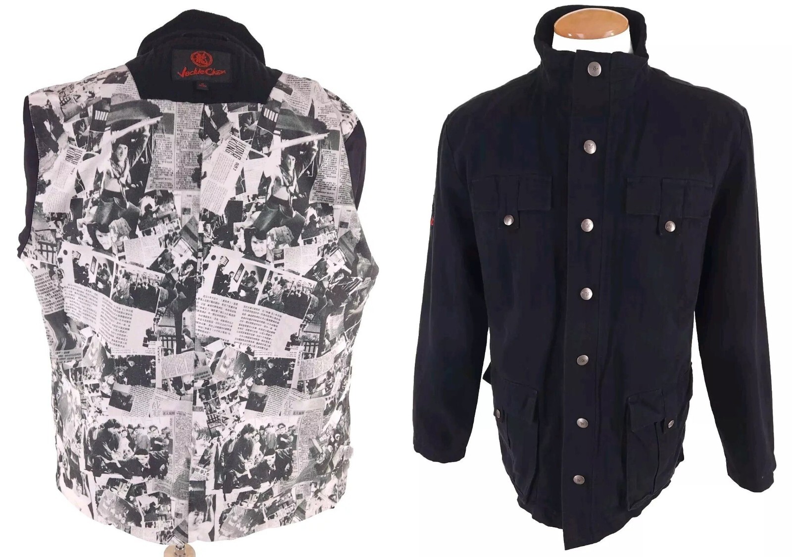 Jackie Chan Vintage Newspaper Print Lined Jacket 52 4… - Gem