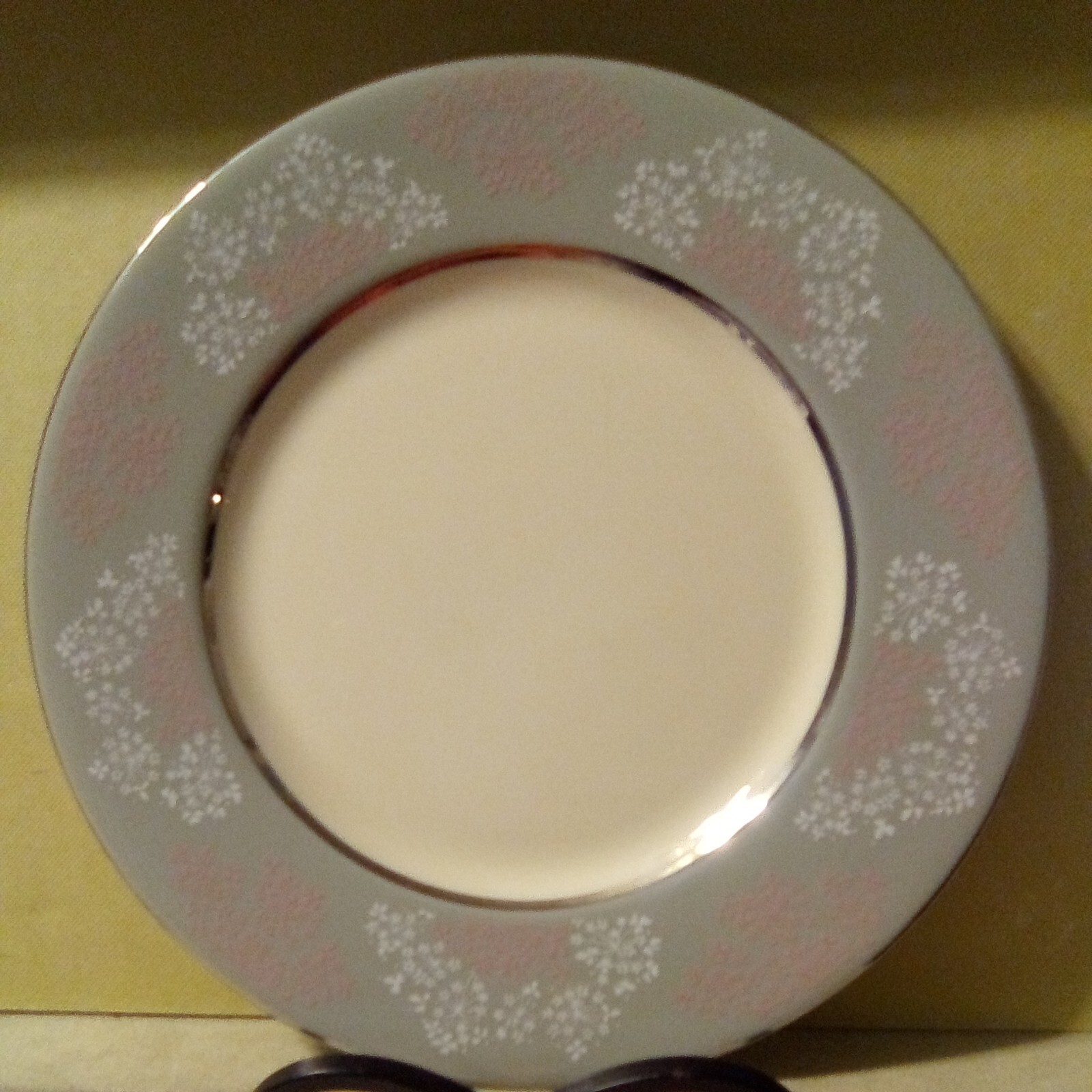 CASTLETON CHINA LACE 8-3/8" SALAD PLATE PINK & WHITE FLOWERS GRAY BAND ...