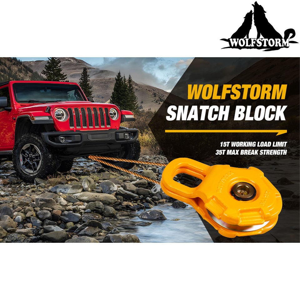 1/2" or 3/8" 100' Synthetic Winch Line Cable Rope+Hook / Snatch Block ...