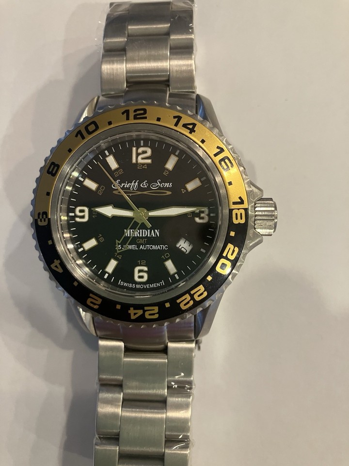 NOS ETA Swiss 2836-2 GMT Automatic GMT Dive Watch Custom Erieff & Sons ...