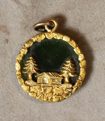 Alaskan 18K Gold Pendant from Nuggets & Alaskan Jade Featuring a Cabin ...