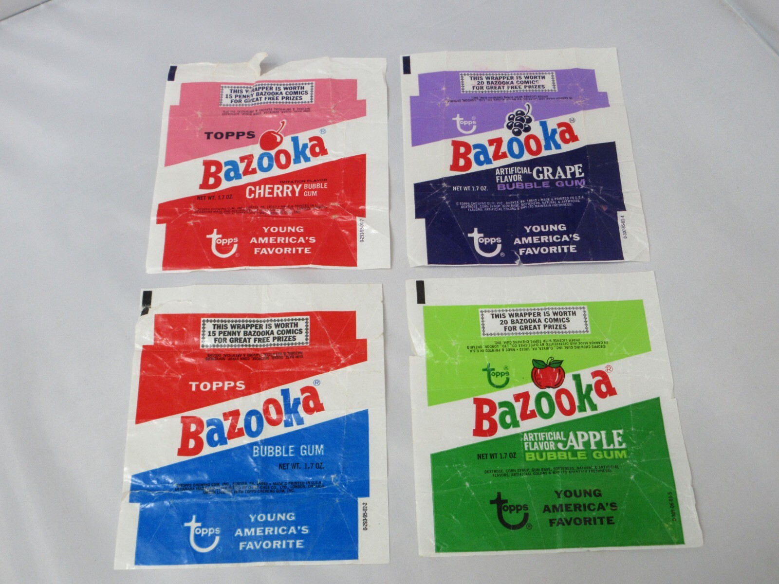 Vintage TOPPS Bazooka Joe Gum Wrapper 1.7oz Lot - CHERRY GRAPE APPLE ...